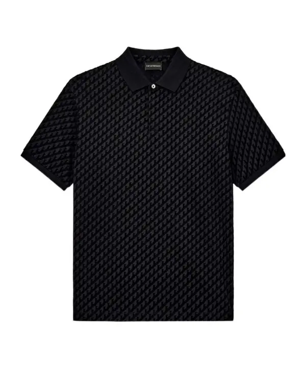 Emporio Armani Polo Shirt In Lyocell Blend With All-over Logo - Black