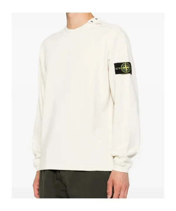Stone Island Logo Patch Long Sleeve Sweater - Ivory