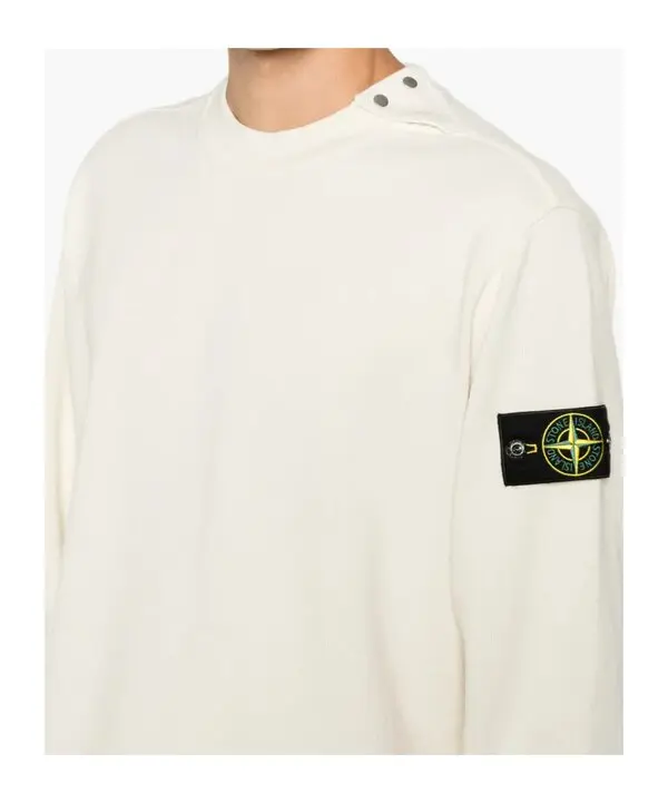 Stone Island Logo Patch Long Sleeve Sweater - Ivory