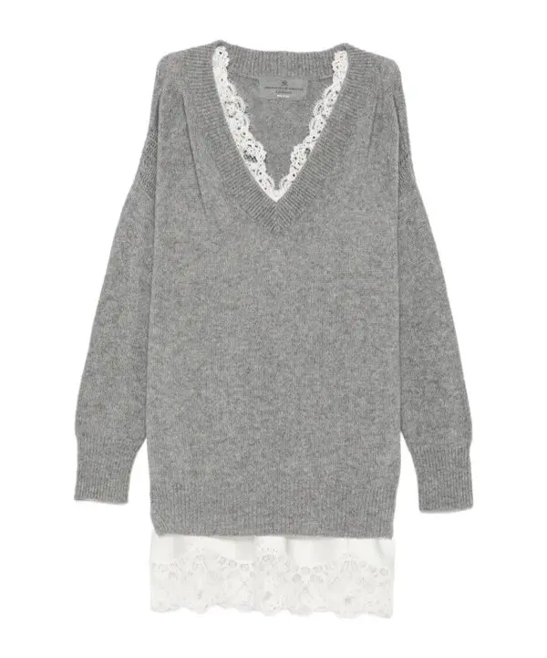 Ermanno Scervino Lace-trim Mini Dress - Grey