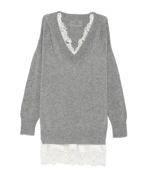 Ermanno Scervino Lace-trimmed V-neck Mini Dress - Grey