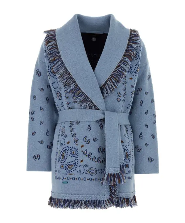 Alanui Fringe-trimmed Paisley-intarsia Cardigan - Blue