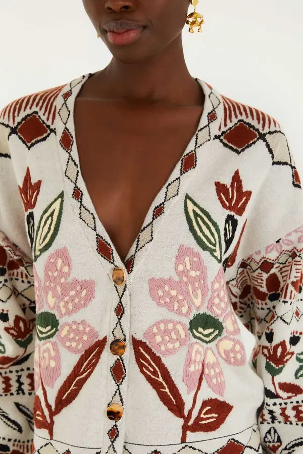 Farm Rio Floral Embroidered Cardigan