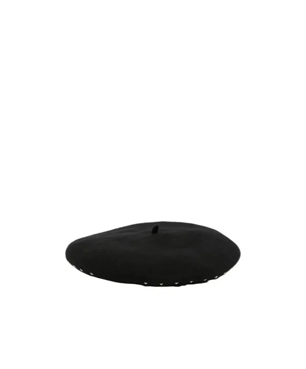 Emporio Armani Studded Logo-embroidered Wool Beret - Black