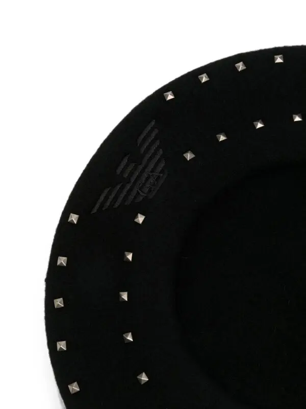 Emporio Armani Studded Logo-embroidered Wool Beret