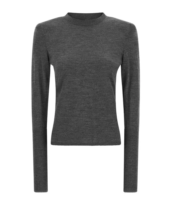 Pinko Merino-wool Sweater With Removable Shoulder Pads - Grey