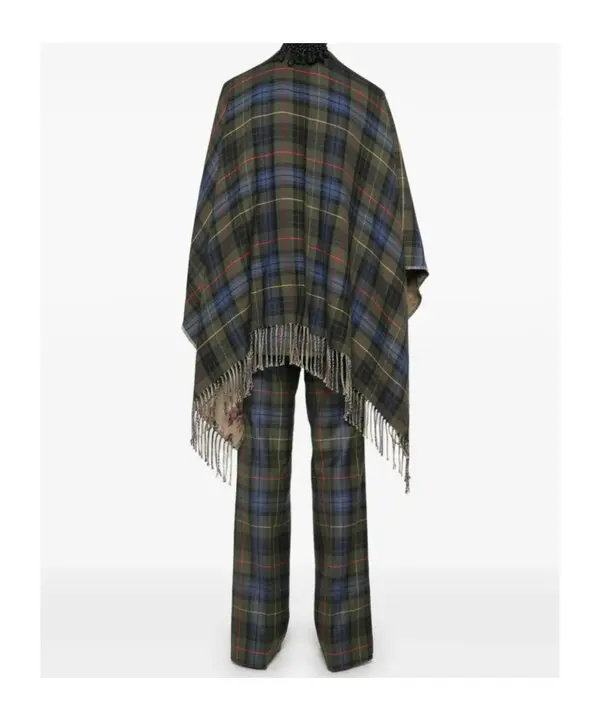 Etro Tartan Fringed Poncho