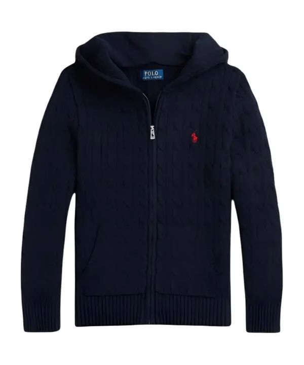 Polo Ralph Lauren Logo Embroidered Hooded Knitted Cardigan - Navy Blue