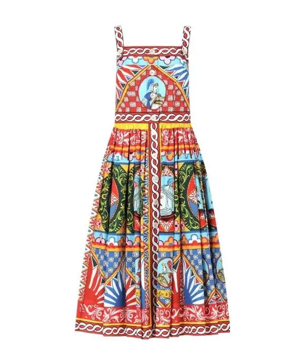 Dolce & Gabbana Dolce Gabbana Carretto Printed Square Neck Midi Dress - Multicolor