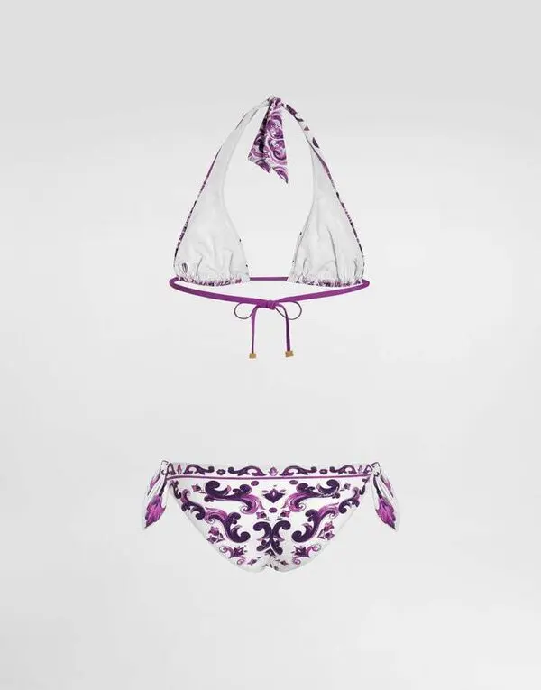 Dolce & Gabbana Dolce Gabbana Majolica-printed Triangle Bikini Set