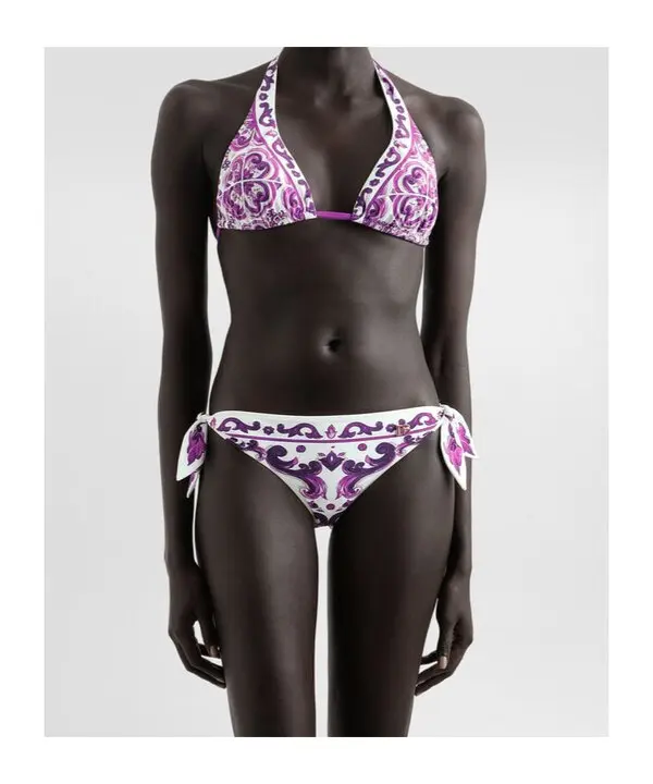 Dolce & Gabbana Dolce Gabbana Majolica-printed Triangle Bikini Set