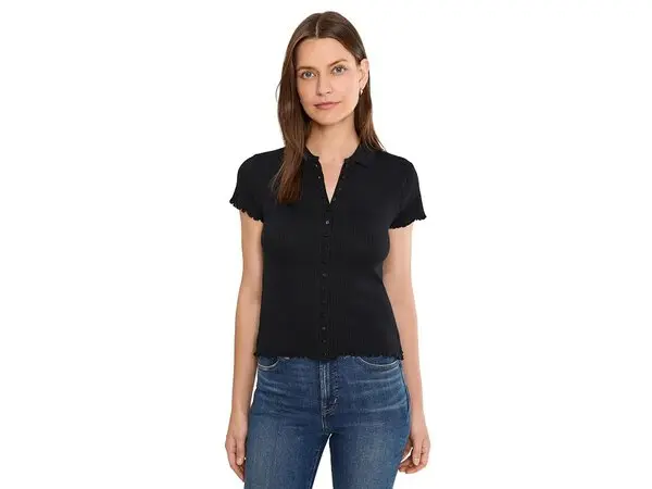 Madewell Ribbed Cap Sleeve Polo Clothing Jet - Black