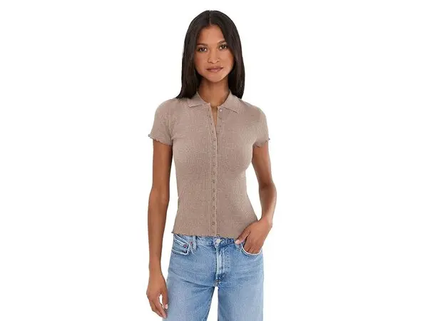 Madewell Ribbed Cap Sleeve Polo - Brown