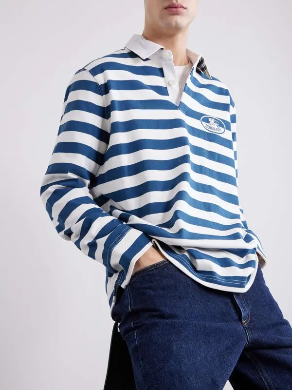 Burberry Logo-embroidered Striped Cotton Polo Sweater