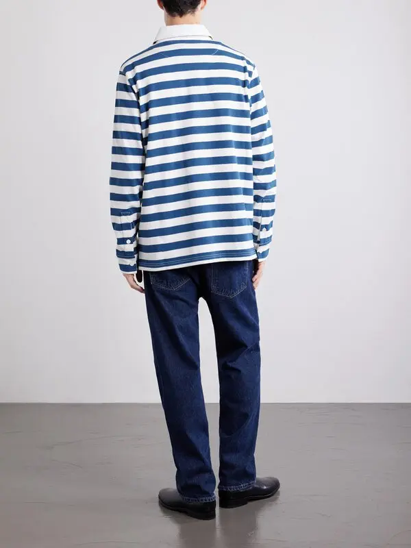 Burberry Logo-embroidered Striped Cotton Polo Sweater - Blue