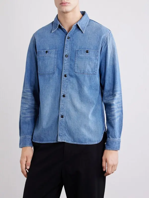 FULLCOUNT Distressed Denim Shirt