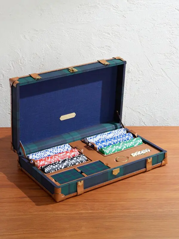 Ralph Lauren Sawyer Checked Canvas And Leather Poker Set - Brown