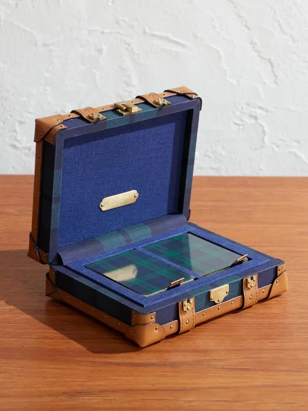 Ralph Lauren Sawyer Leather-trimmed Checked Canvas Card Set - Blue