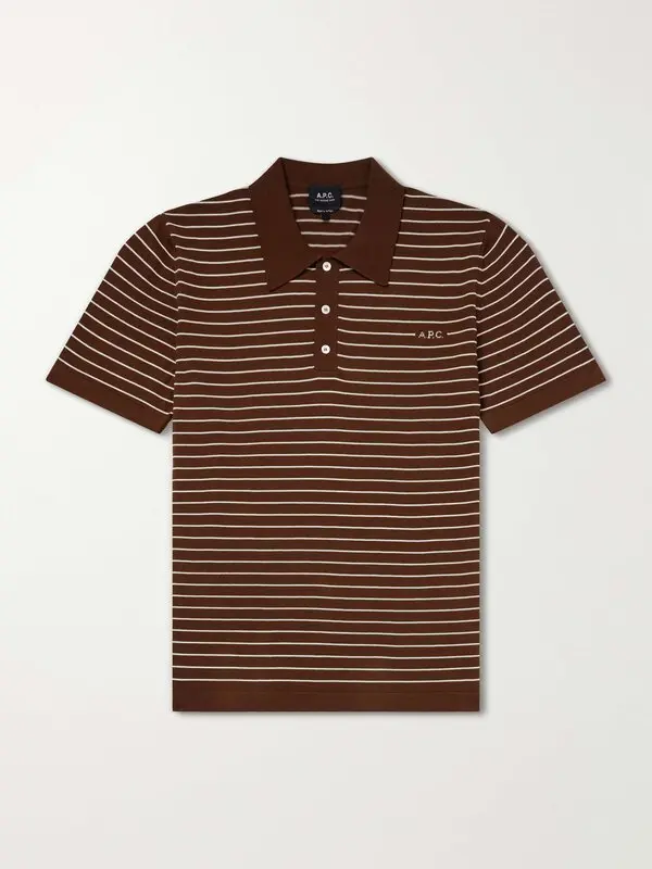 A.p.c. Tristan Logo-embroidered Striped Cotton Polo Shirt - Brown