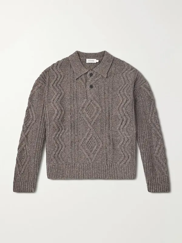 FRAME Cable-knit Wool And Cashmere-blend Polo Sweater