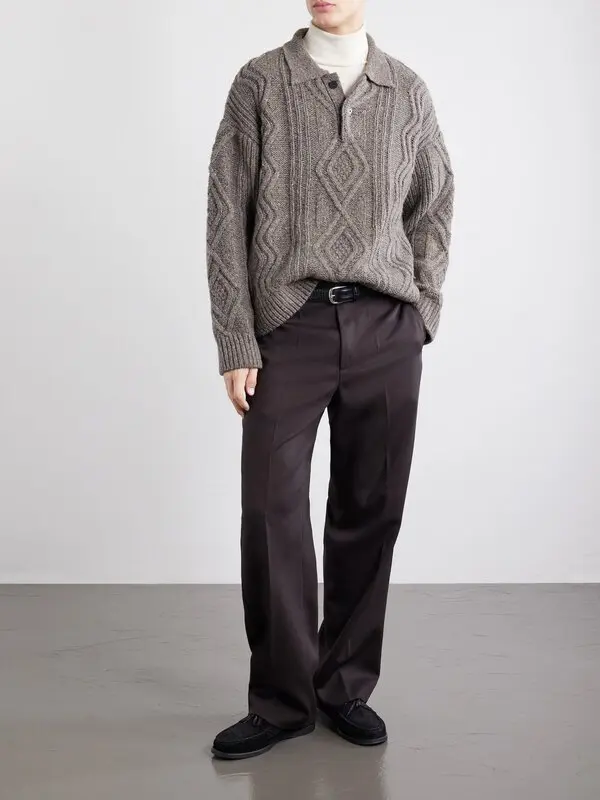 FRAME Cable-knit Wool And Cashmere-blend Polo Sweater