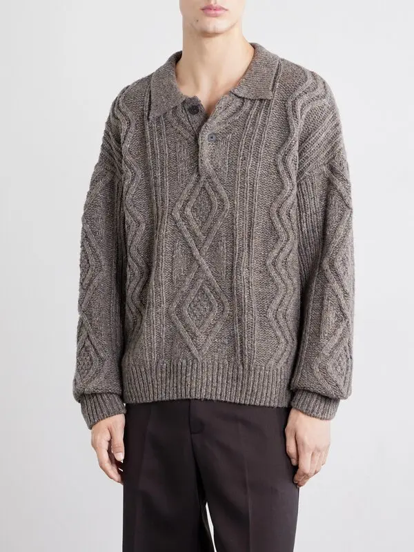 FRAME Cable-knit Wool And Cashmere-blend Polo Sweater