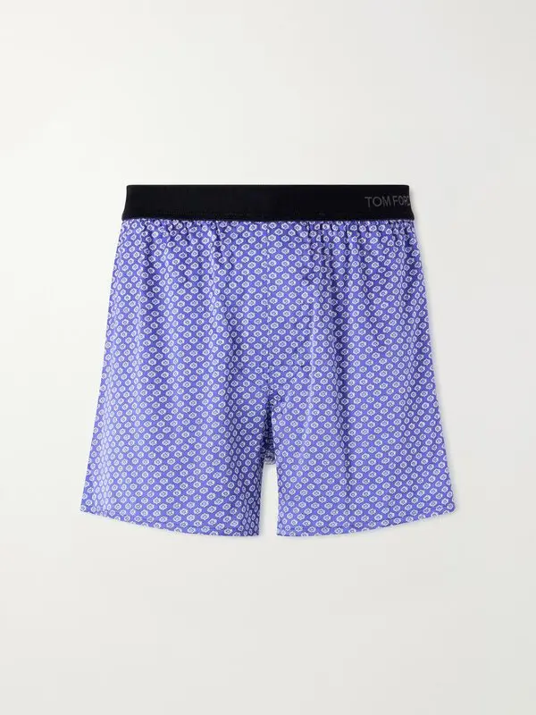 TOM FORD Printed Stretch-silk Satin Boxer Briefs - Blue