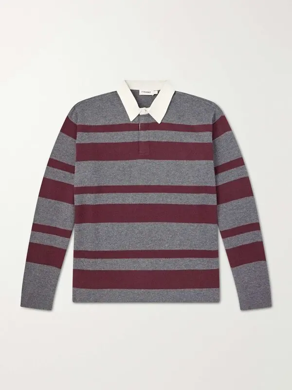 FRAME Striped Wool And Cashmere-blend Polo Shirt - Gray