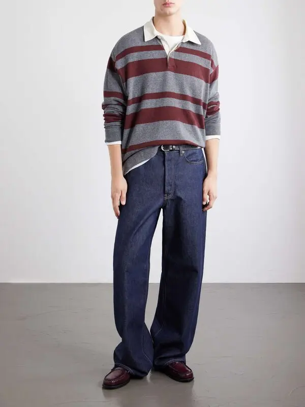 FRAME Striped Wool And Cashmere-blend Polo Shirt