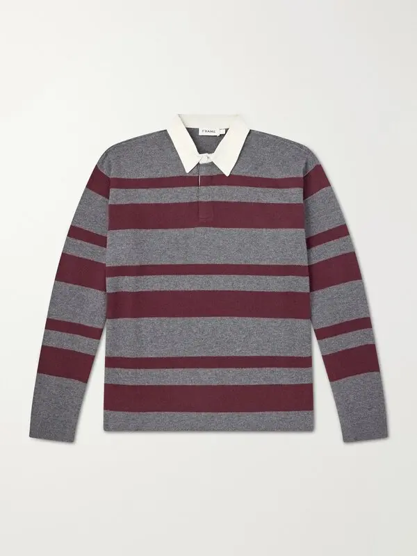 FRAME Striped Wool And Cashmere-blend Polo Shirt - Gray