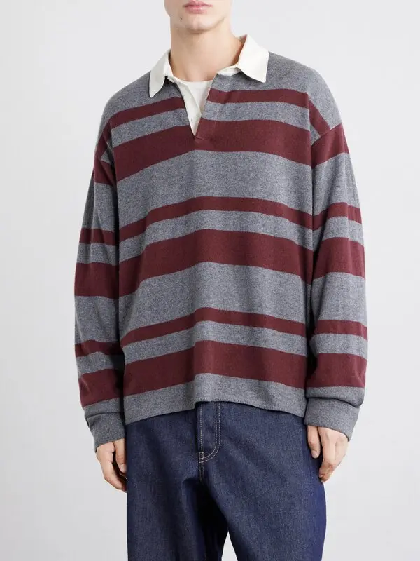 FRAME Striped Wool And Cashmere-blend Polo Shirt