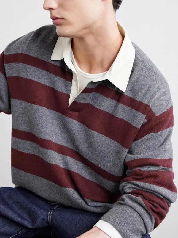FRAME Striped Wool And Cashmere-blend Polo Shirt