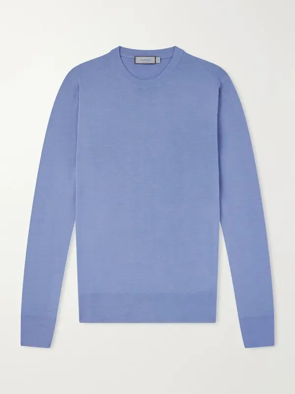 Canali Wool Crew Neck Sweater - Blue