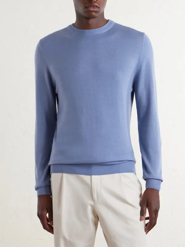 Canali Wool Crew Neck Sweater - Blue