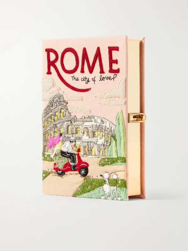 OLYMPIA LE-TAN Rome Embroidered Canvas Clutch - Pink