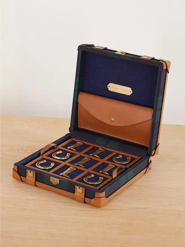 Ralph Lauren Sawyer Checked Canvas Tic-tac-toe Set With Leather Trim - Brown