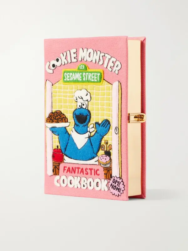 OLYMPIA LE-TAN Embroidered "cookie Monster Fantastic Cookbook" Canvas Clutch - Pink