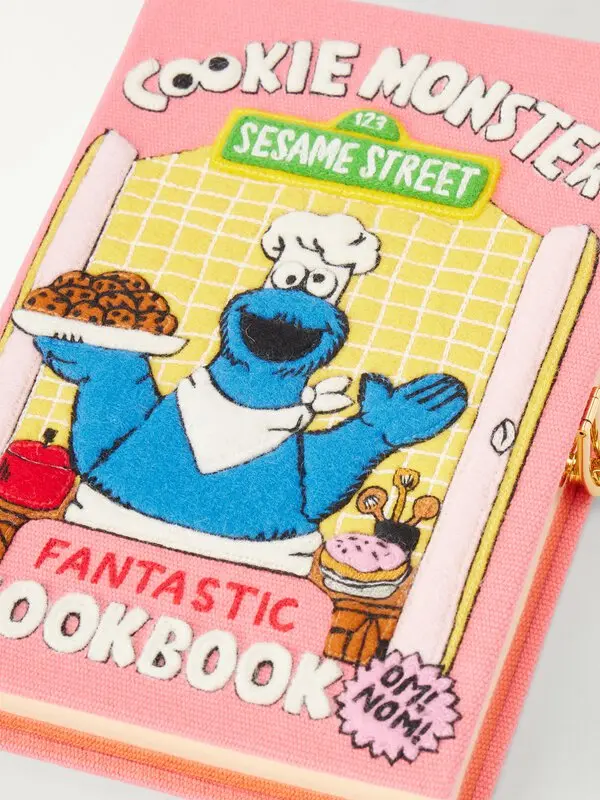 OLYMPIA LE-TAN Embroidered "cookie Monster Fantastic Cookbook" Canvas Clutch - Pink