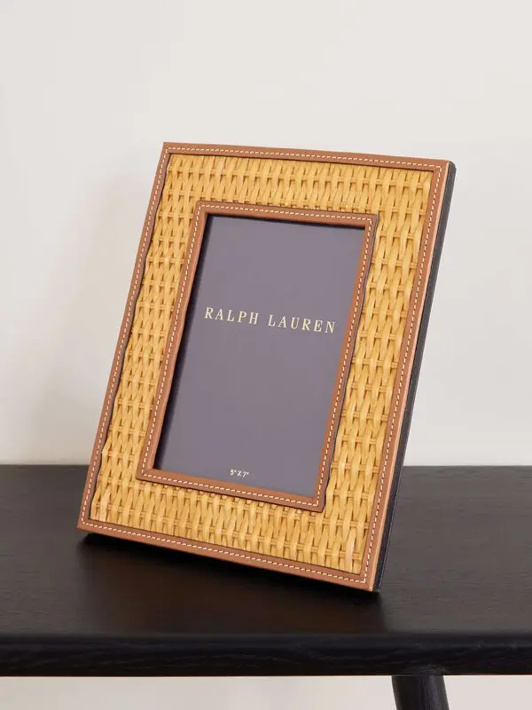 Ralph Lauren Bailey Leather-trimmed Woven Rattan Frame - Brown