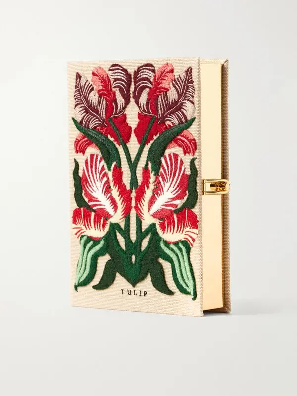 OLYMPIA LE-TAN Embroidered Canvas Clutch - Pink