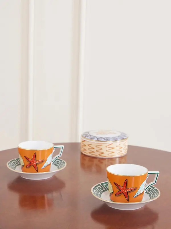 GINORI 1735 Il Viaggio Di Nettuno Porcelain Teacup And Saucers