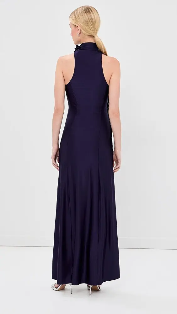 Rabanne Embroidered Draped Jersey Long Dress