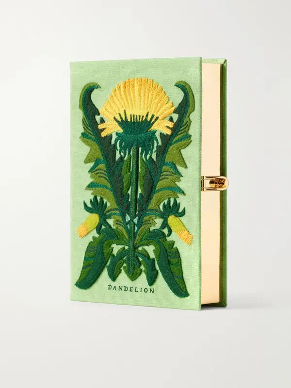 OLYMPIA LE-TAN Dandelion Embroidered Book Clutch - Green