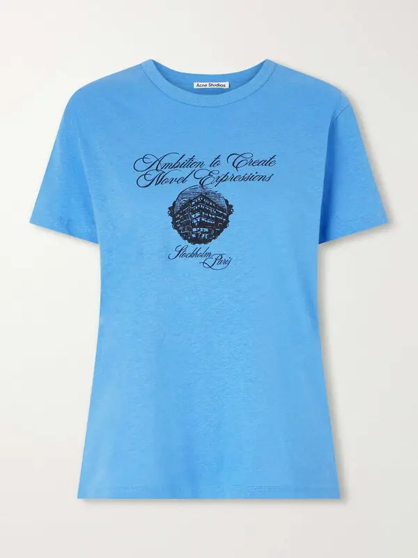 Acne Studios Eram Nobel Printed Cotton And Hemp-blend T-shirt - Blue
