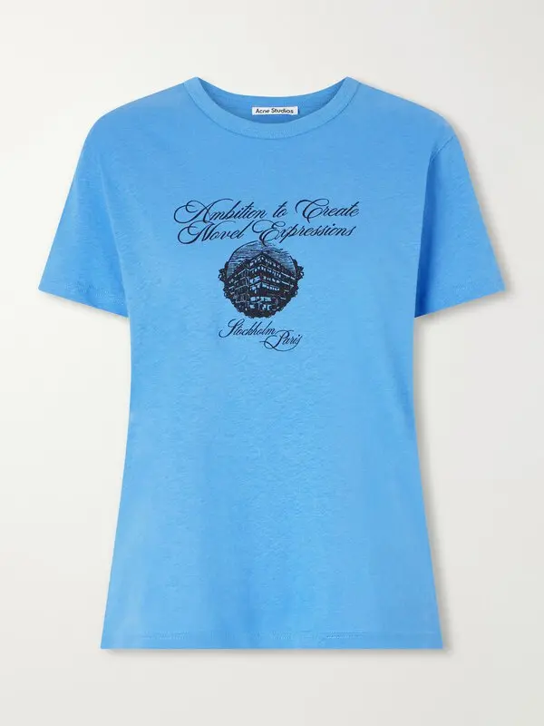 Acne Studios Eram Nobel Graphic Print Cotton And Hemp-blend T-shirt - Blue