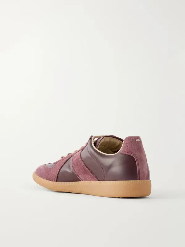 MAISON MARGIELA Replica Suede And Leather Lace-up Sneakers - Burgundy