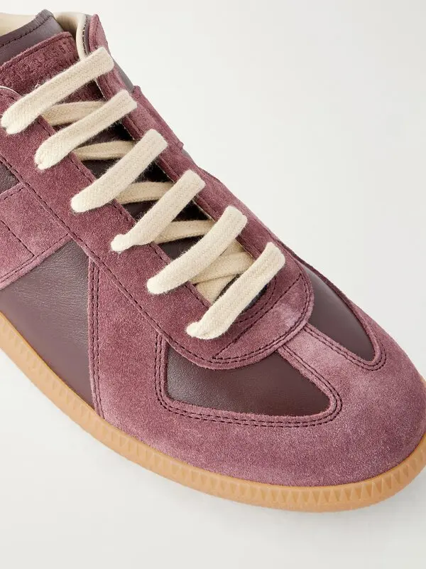 MAISON MARGIELA Replica Suede And Leather Lace-up Sneakers - Burgundy