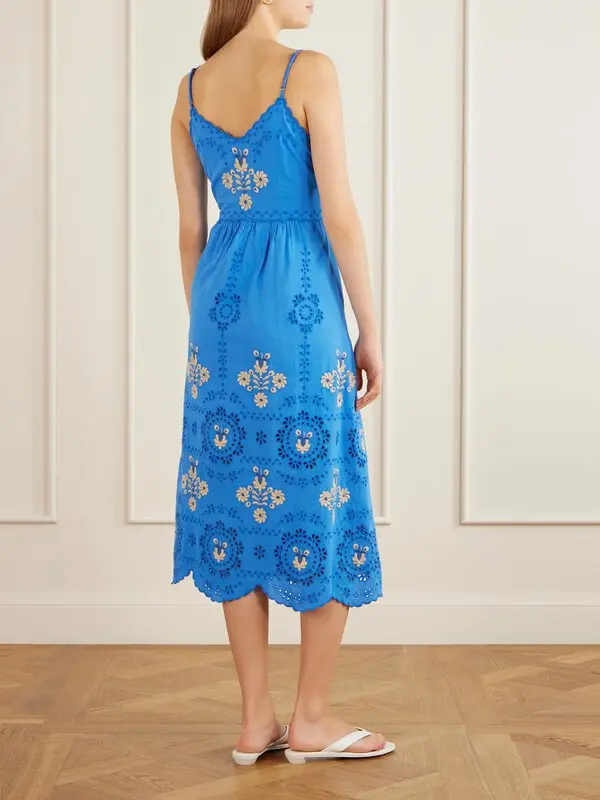 Sea Catharina Embroidered Cotton And Linen Blend Maxi Dress - Blue
