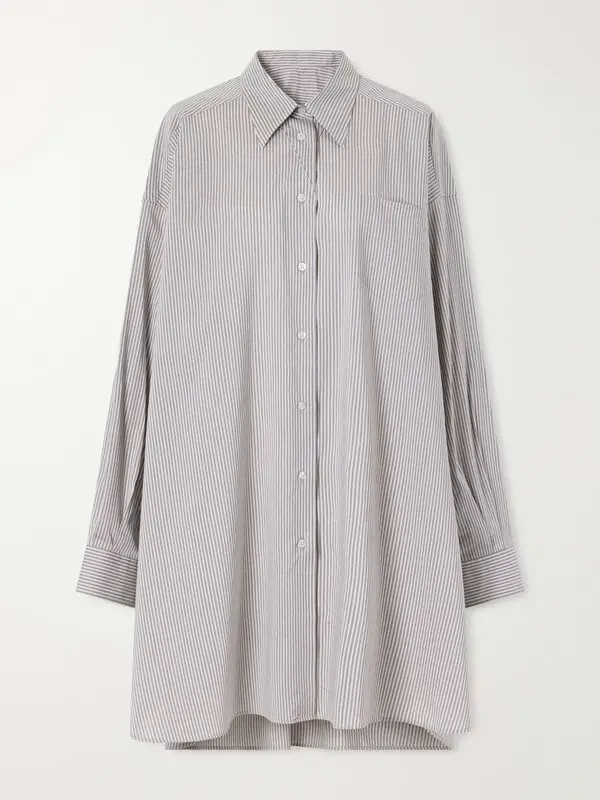 MAISON MARGIELA Oversized Striped Cotton And Silk-blend Shirt - Light Gray