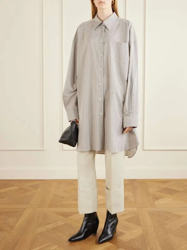 MAISON MARGIELA Oversized Striped Cotton And Silk-blend Shirt - Light Gray